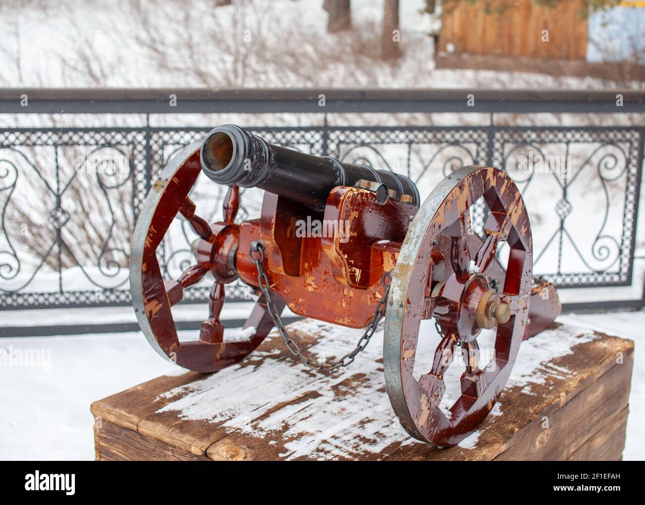 The decorative cannon is reminiscent of the old wars. A cannon with ...