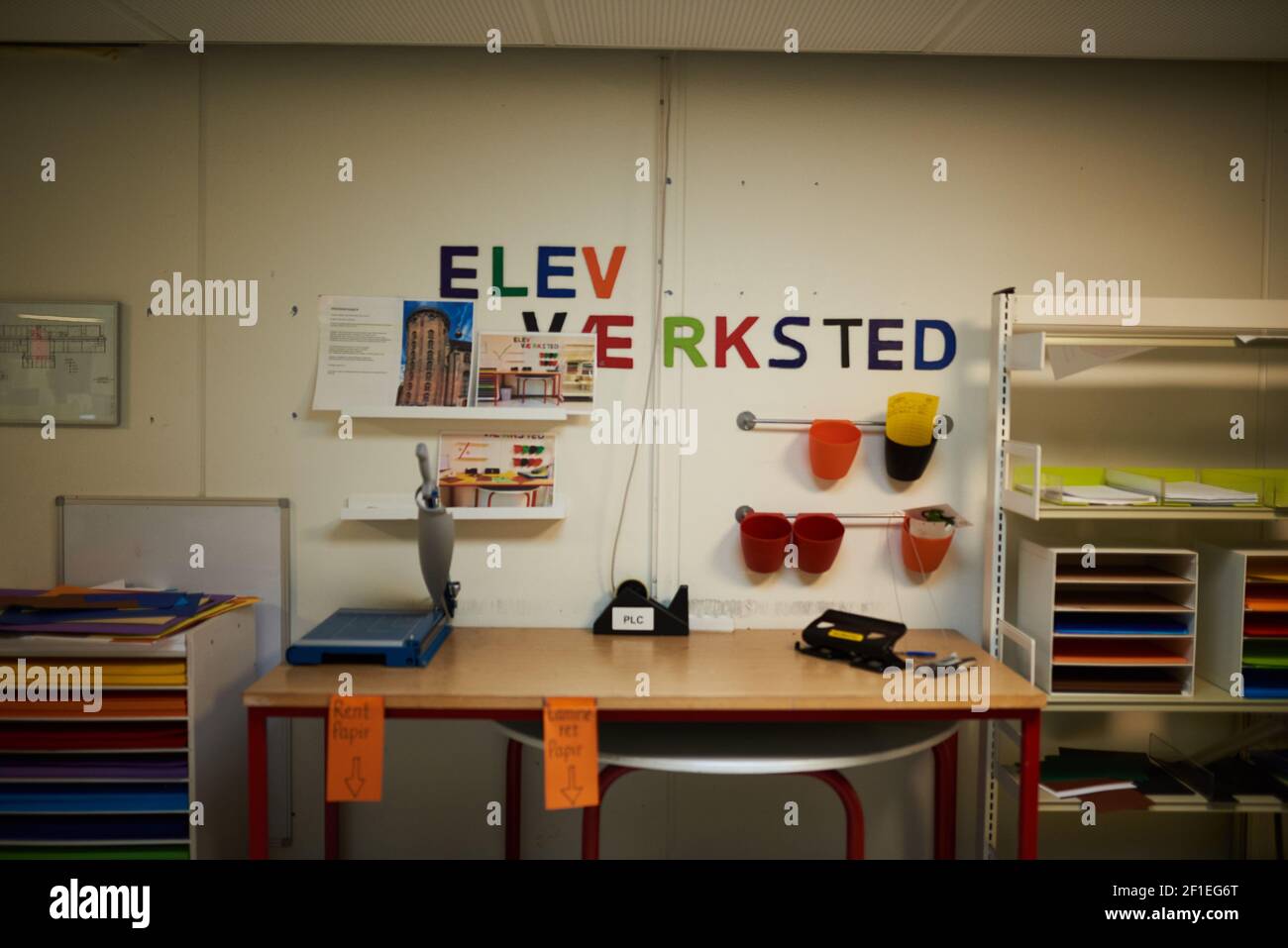 Small workspace for students at a school Stock Photo - Alamy