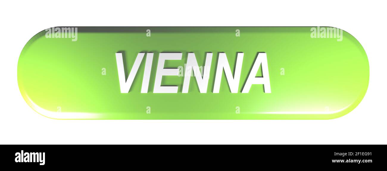VIENNA green rounded rectangle push button - 3D rendering illustration ...