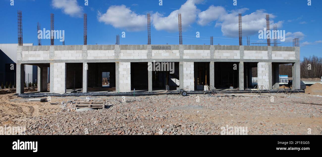Construction site, visible reinforcement -panorama, view Stock Photo ...