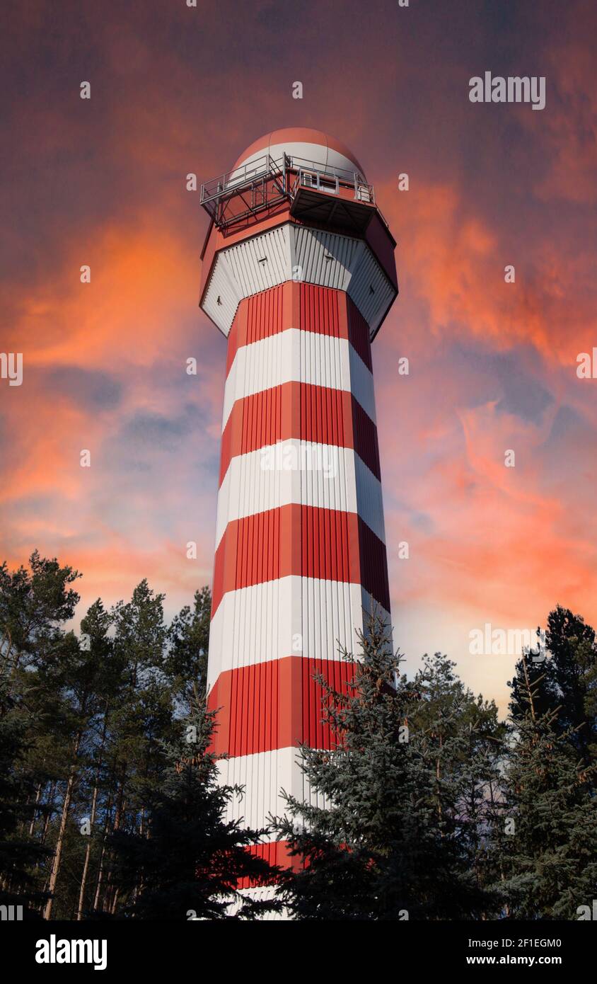 View of Weather radar or weather station with dramatic storm sky and ...