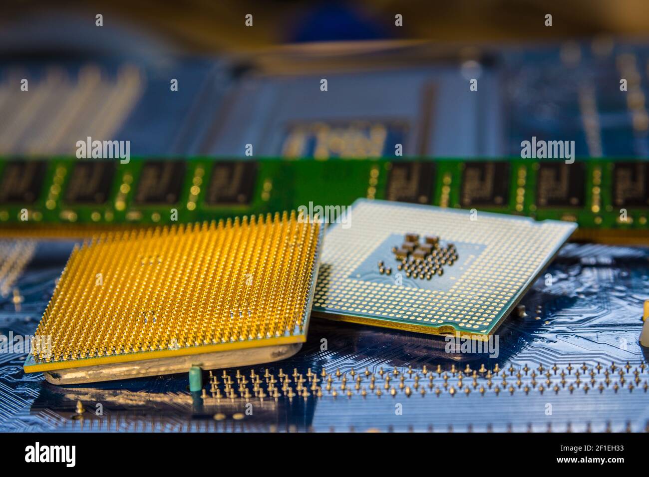 Technology background with computer processors CPU concept blue circuit ...
