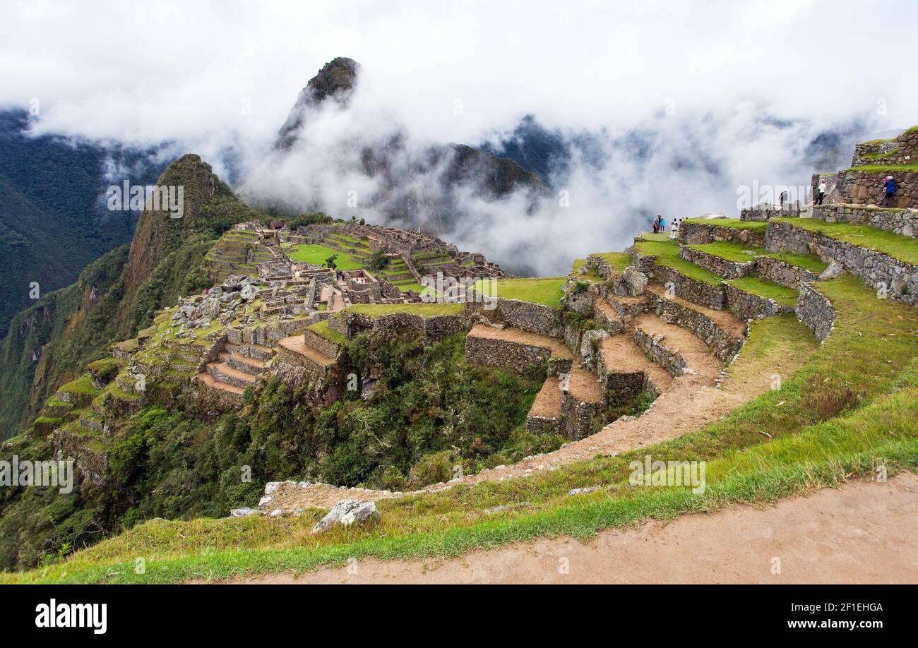 Machu Picchu, panoramic view of peruvian incan town, unesco world ...
