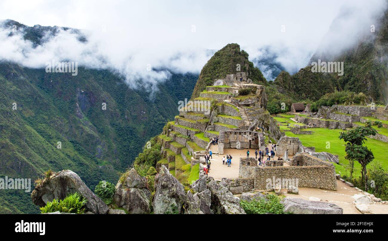 Machu Picchu, panoramic view of peruvian incan town, unesco world ...