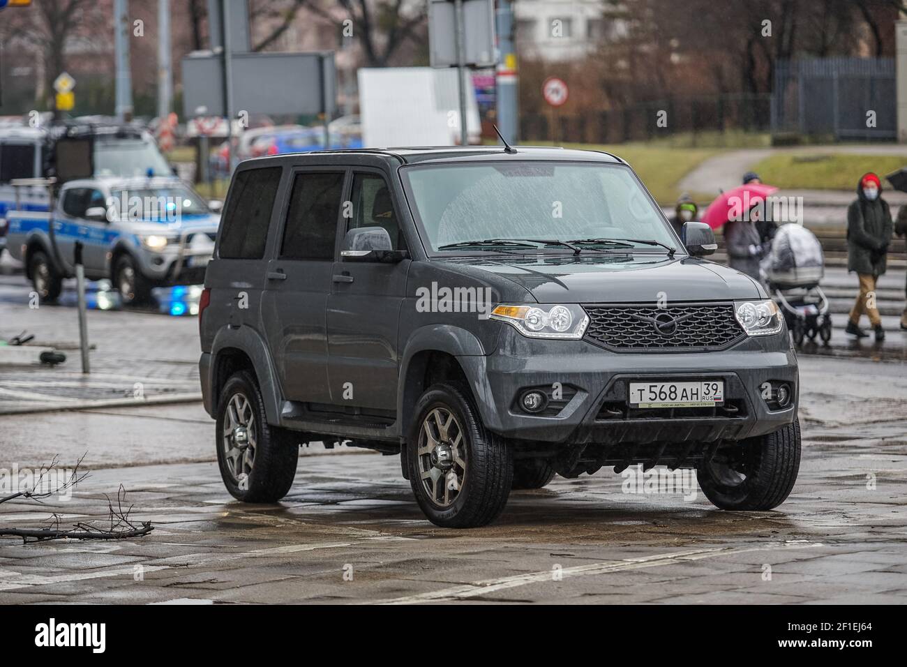 Gdansk, Poland 7th, March 2021 Russian UAZ Patriot SUV is seen in ...