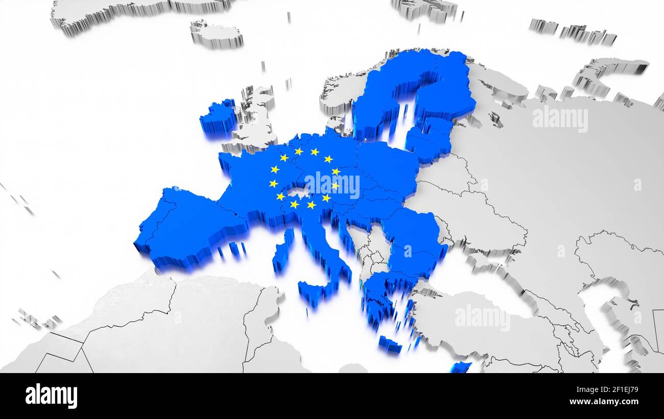 European Union countries, map and flag - 3D illustration Stock Photo ...