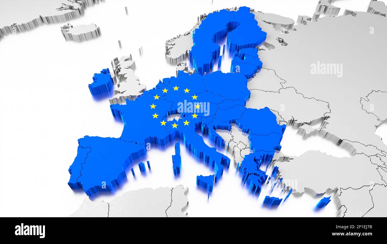 European Union countries, map and flag - 3D illustration Stock Photo ...