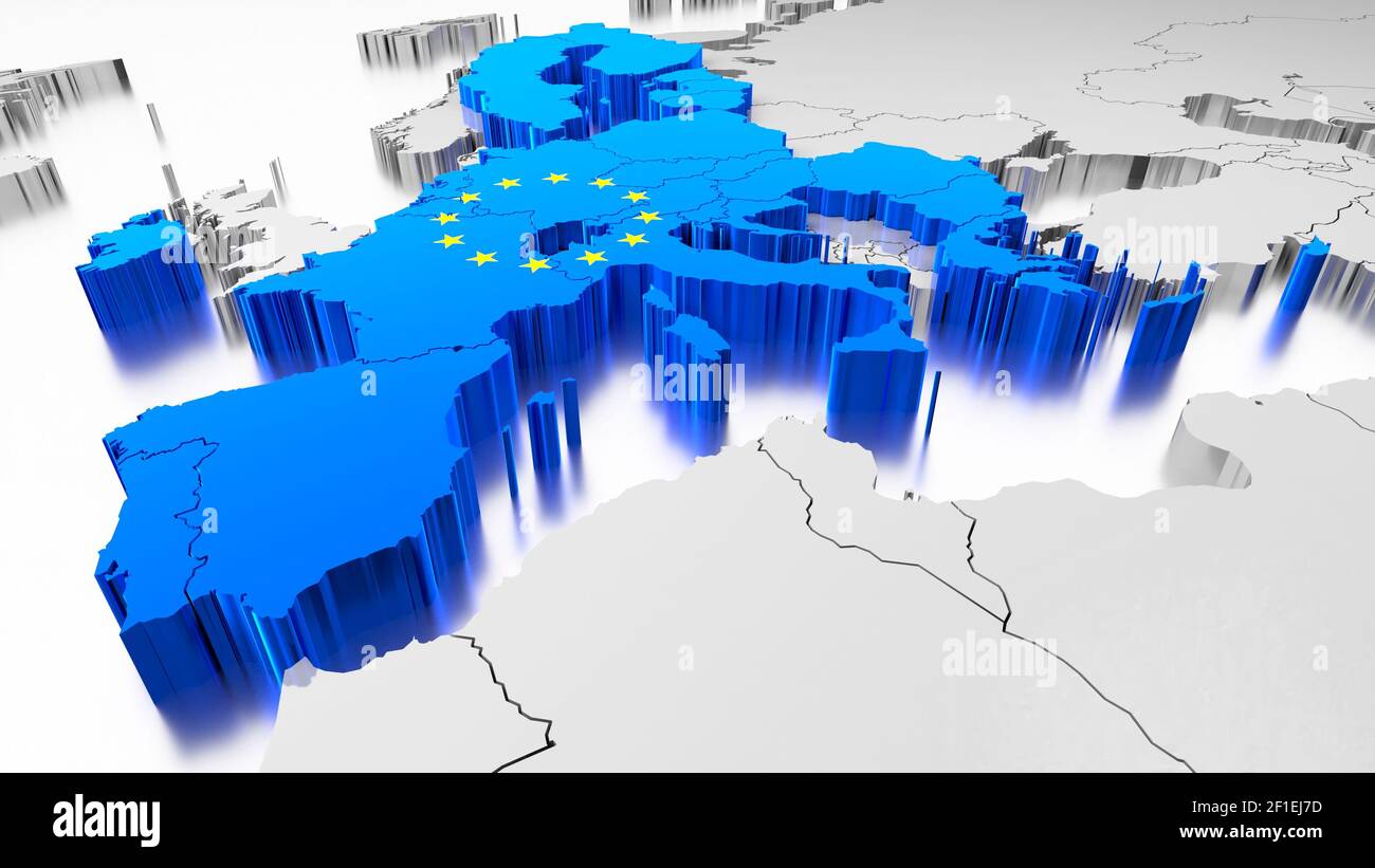 European Union countries, map and flag - 3D illustration Stock Photo ...