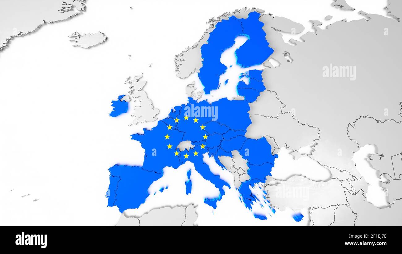 European Union countries, map and flag - 3D illustration Stock Photo ...