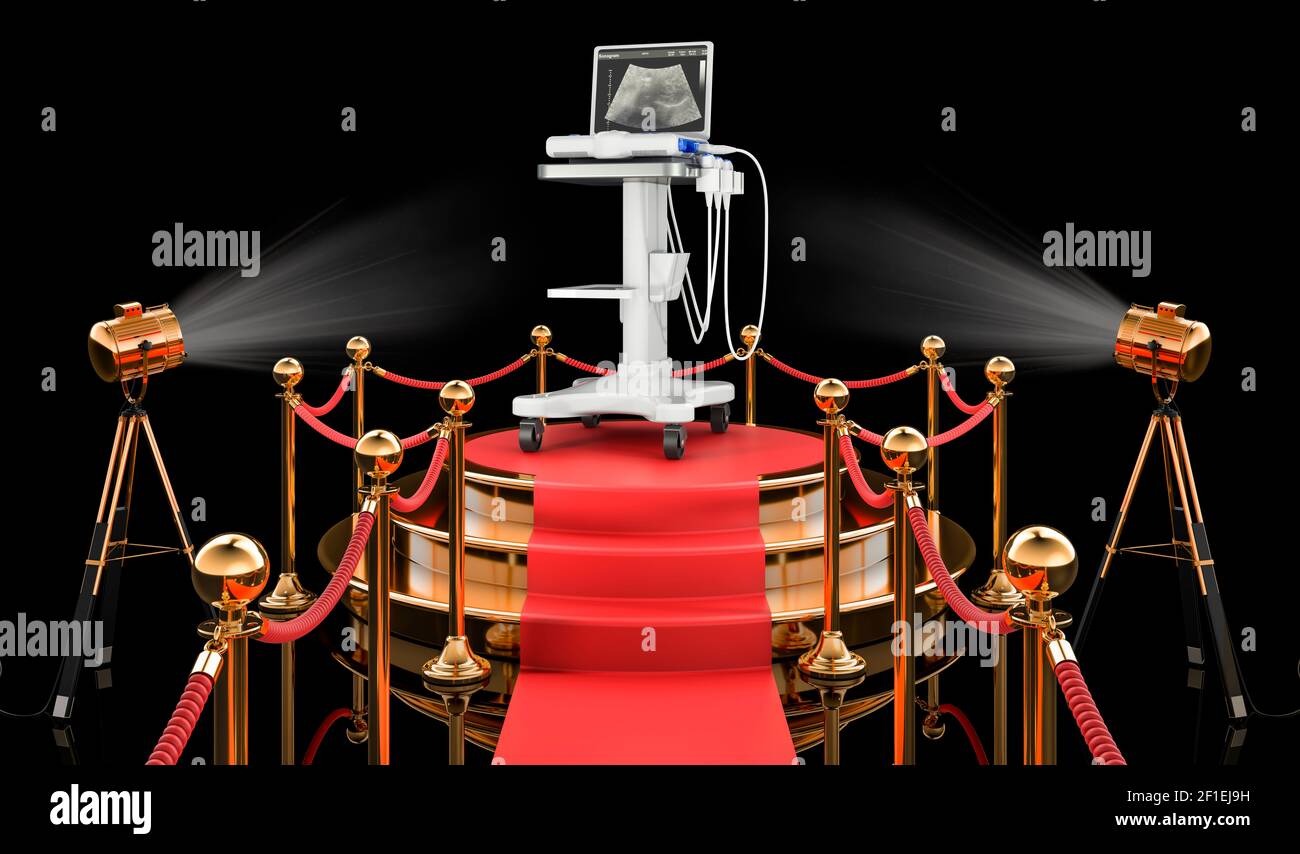 Podium with medical ultrasound diagnostic machine, scanner. 3D ...
