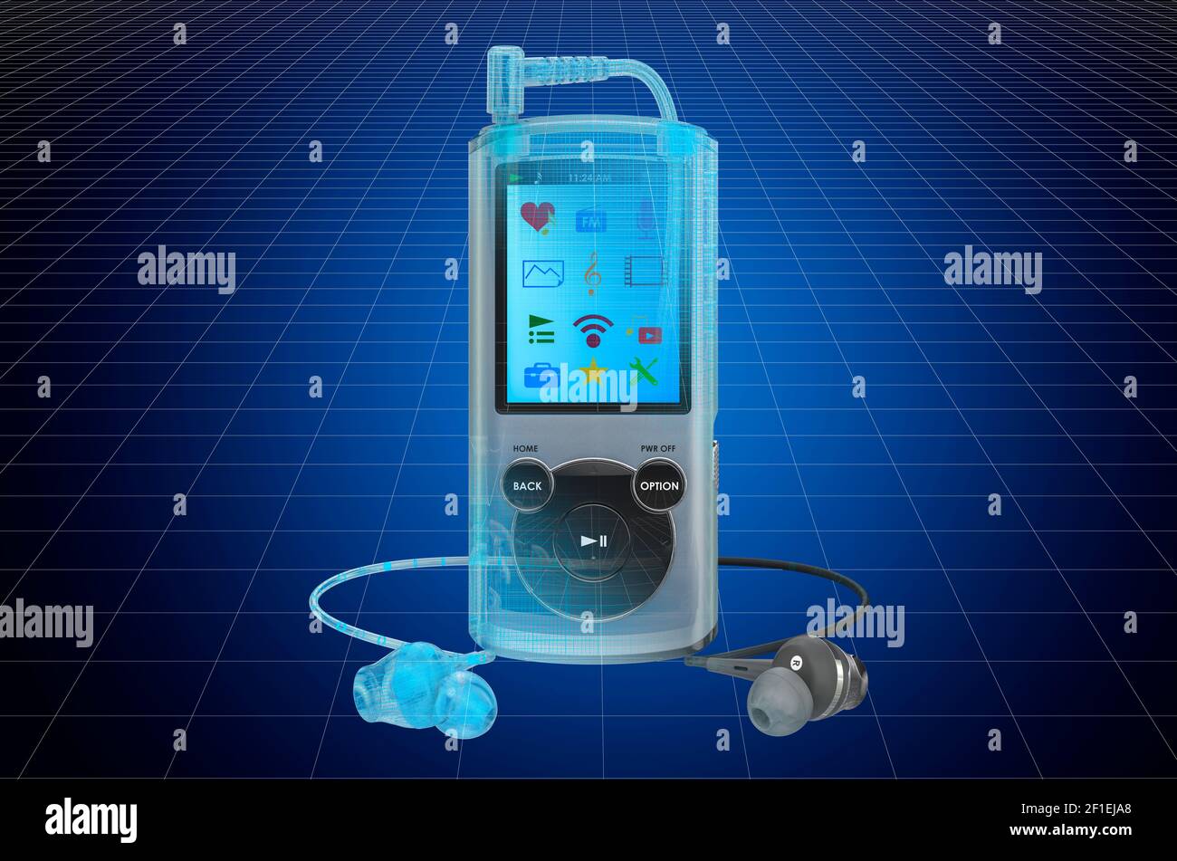 Visualization 3d cad model of digital audio player, blueprint. 3D ...