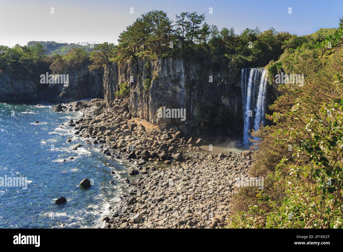 Jeongbang Waterfall on Jeju Island, South korea Stock Photo - Alamy