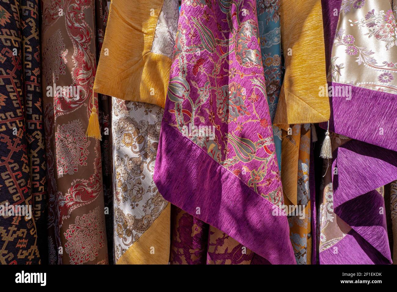 Colorful traditional textiles showcased in Cappadocia, Turkey Stock ...