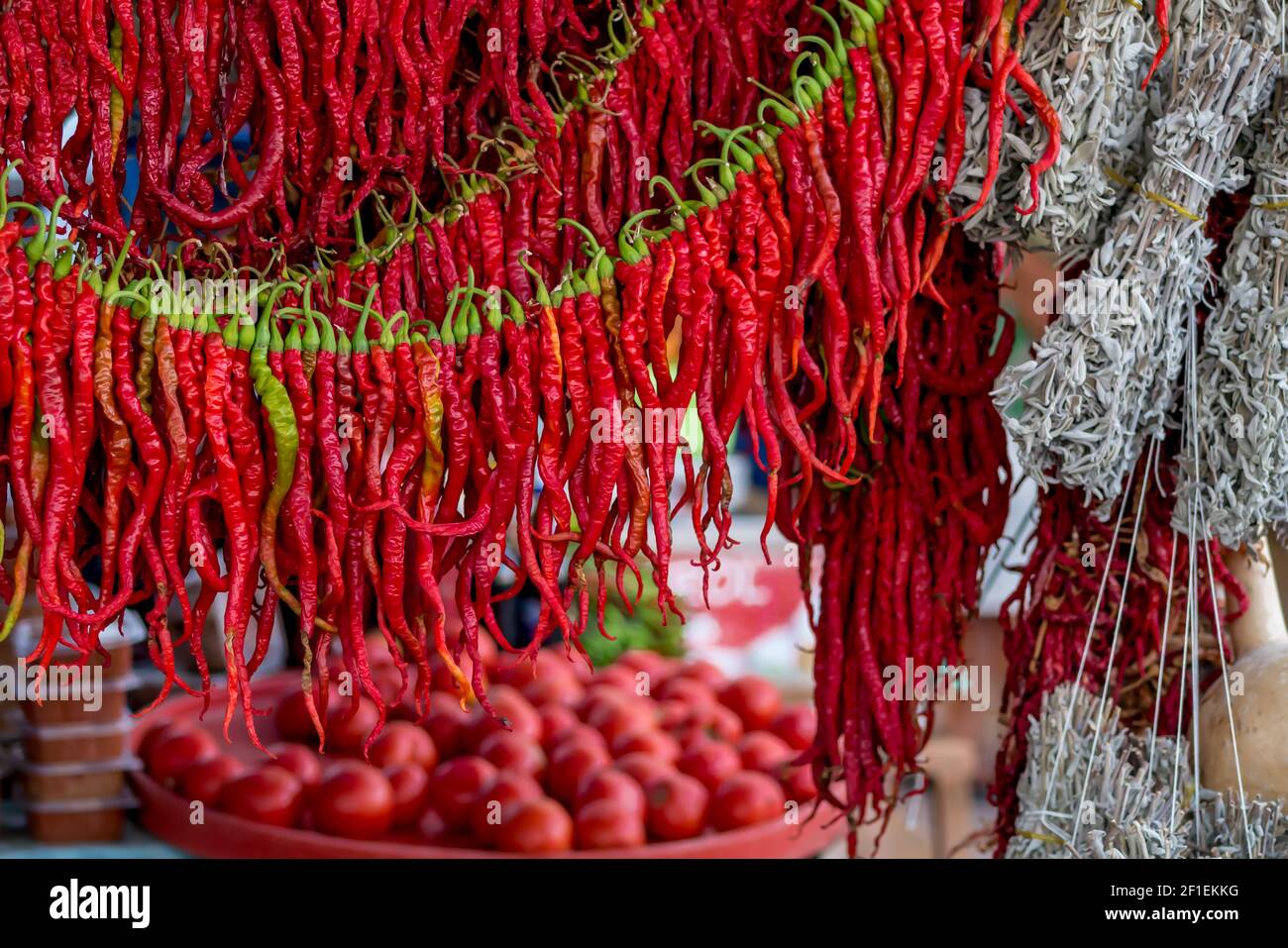Chilli Peppers Hanging at a Street Market in Turkey Stock Photo - Alamy