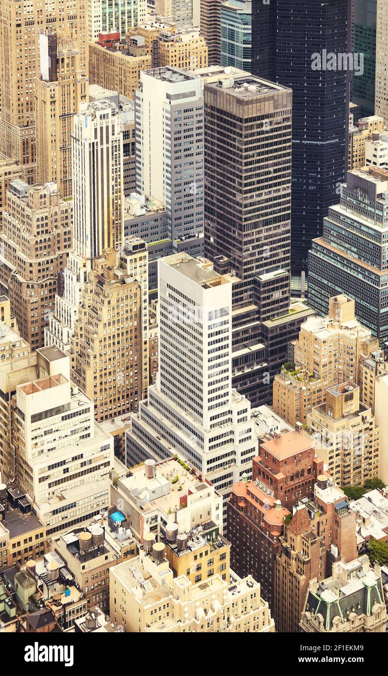 Aerial view of New York City buildings, color toning applied, USA Stock ...