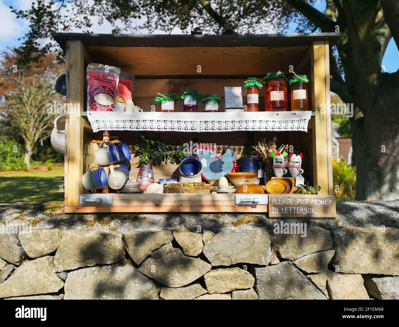 A general view of homemade produce for sale on the roadside in Guernsey ...