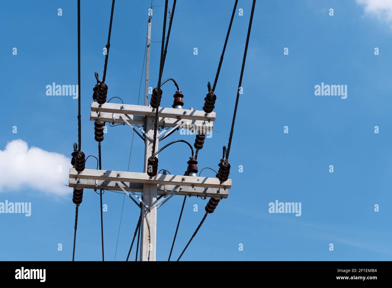 Utility electricity network power pole with blue sky background Stock ...