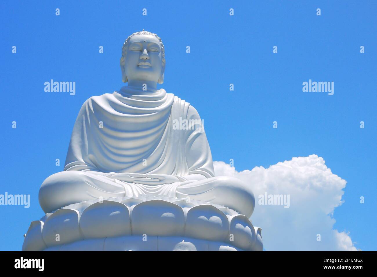 White big buddha statue of Long Son Pagoda or Chua Long Son Buddhist ...