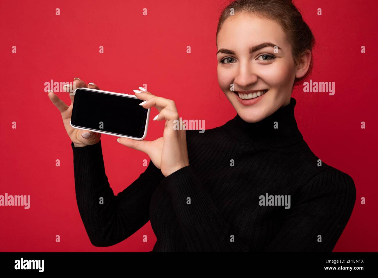 close up Photo of beautiful smiling young woman good looking wearing ...