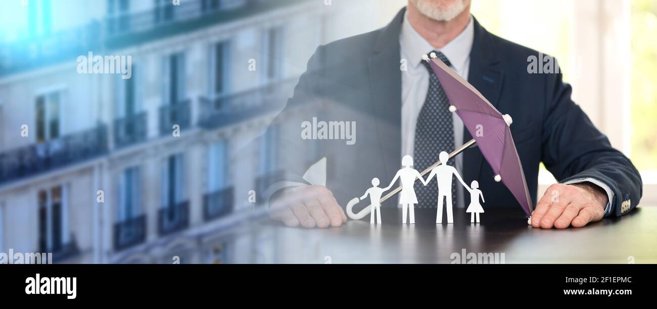 Symbol of family protection by a general agent; multiple exposure Stock ...