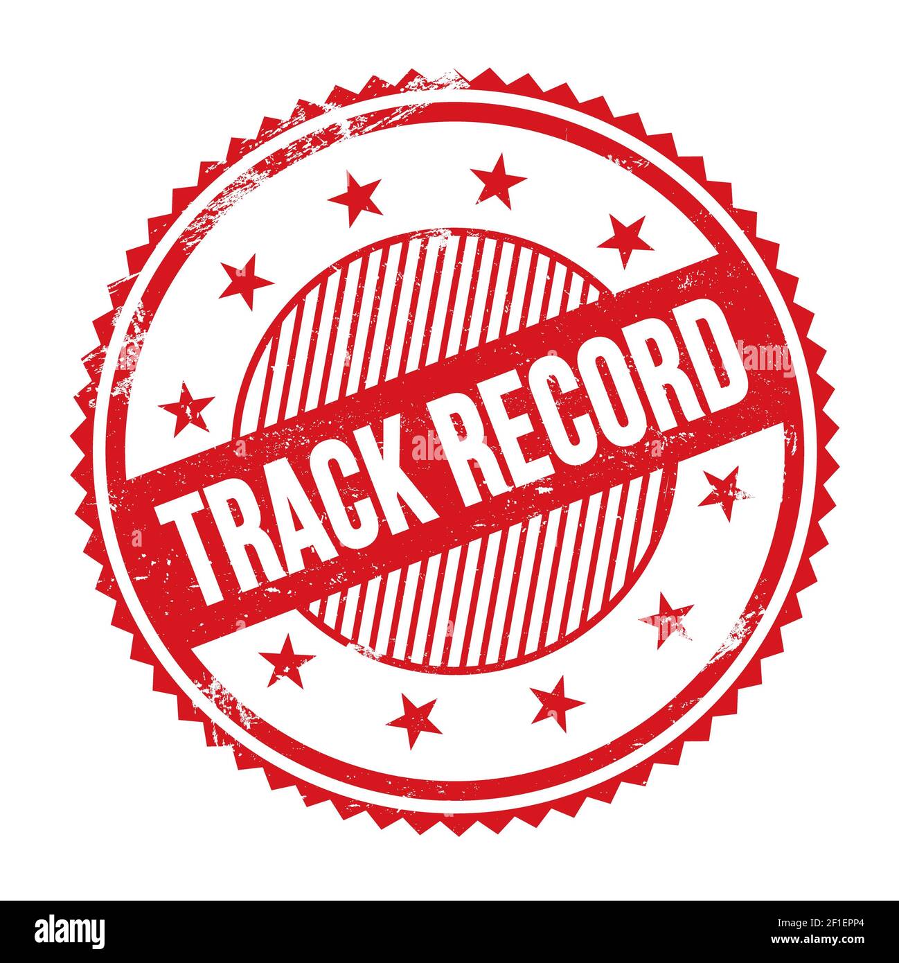 TRACK RECORD text written on red grungy zig zag borders round stamp ...