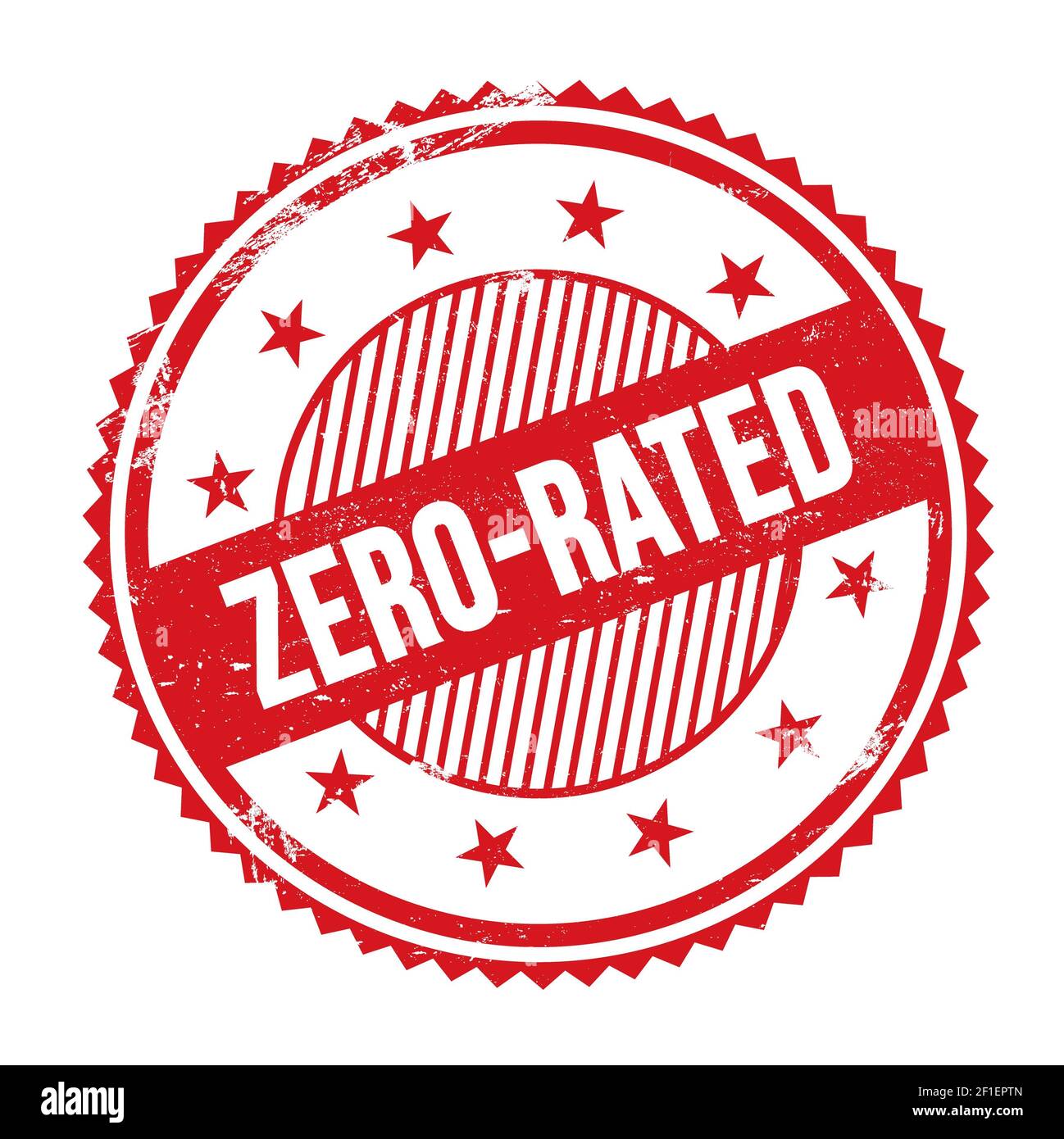 ZERO-RATED text written on red grungy zig zag borders round stamp Stock ...