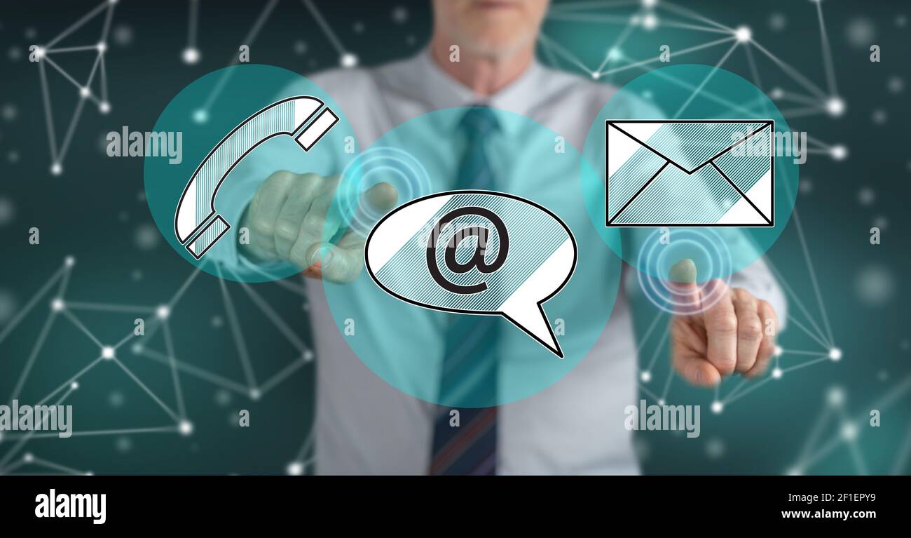 Man touching a contact concept on a touch screen with his fingers Stock ...