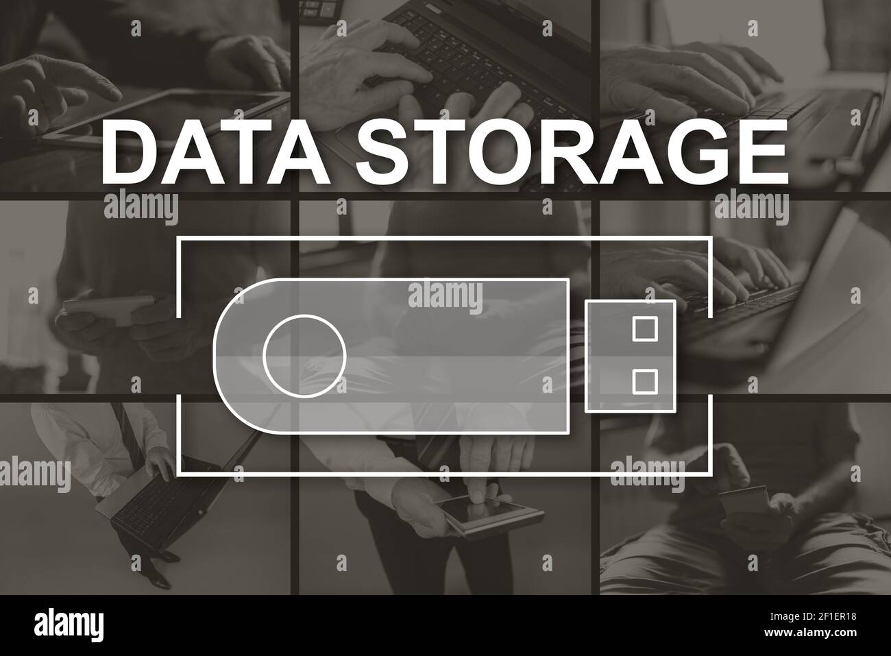 Data storage concept illustrated by pictures on background Stock Photo ...