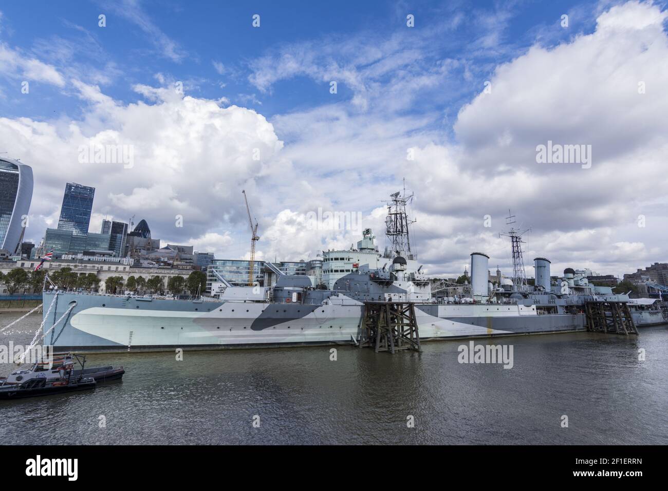 HMS Belfast light cruiser battle ship at London Stock Photo - Alamy
