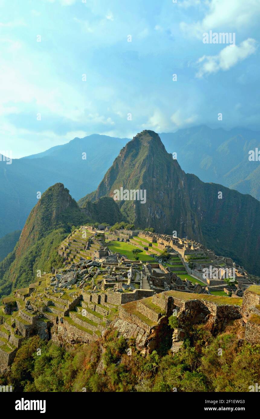 Landscape with panoramic view of Machu Picchu, the 15th-century Inca ...