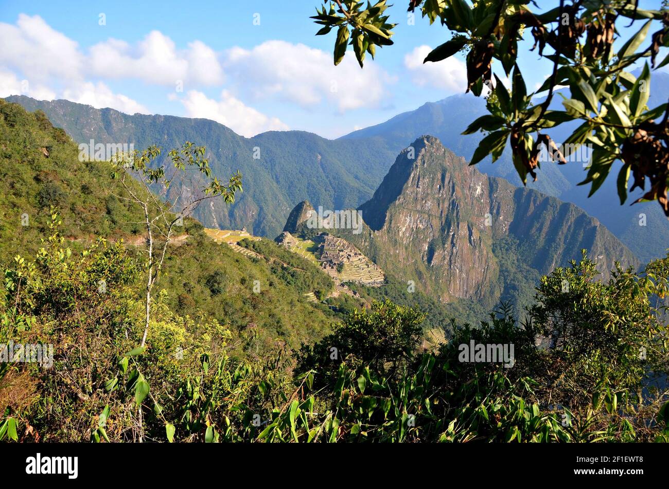 Landscape with panoramic view of Machu Picchu, the 15th-century Inca ...