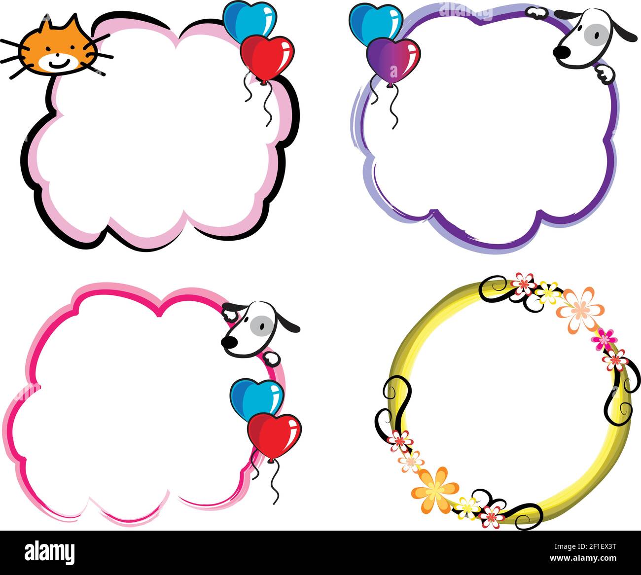 vector carton pets puppy kitten speech bubble card border frame ...