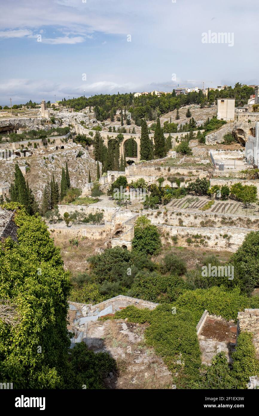 Gravina in Puglia, with the Roman two-level bridge that extends over ...
