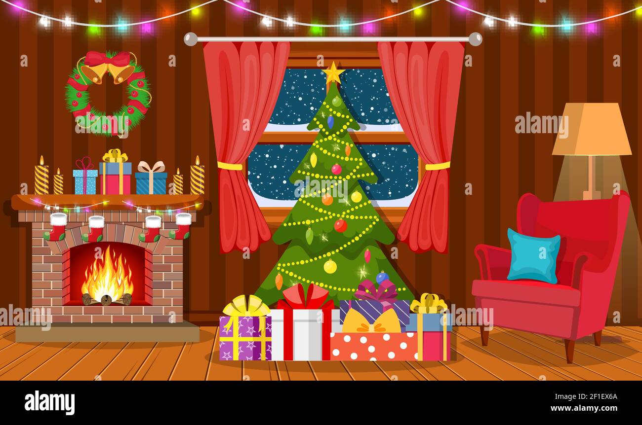 Christmas interior of the living room Stock Vector Image & Art - Alamy