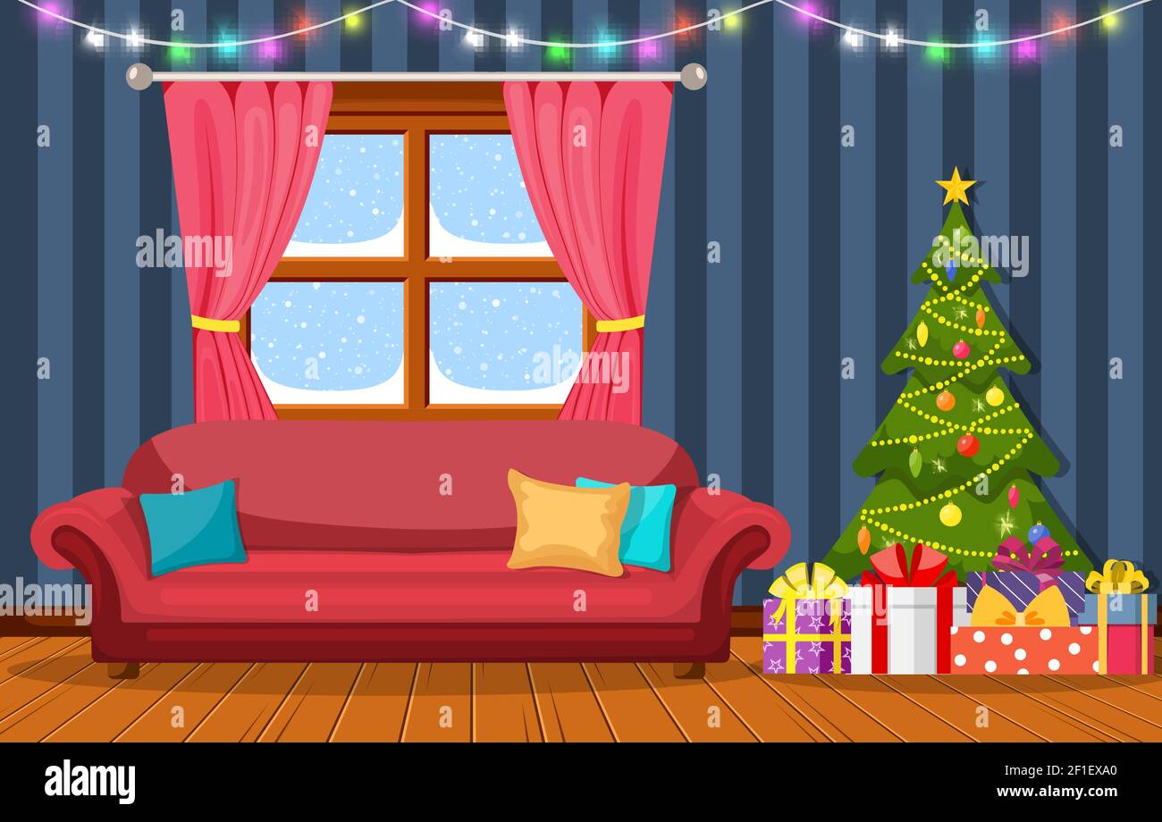 Christmas room interior Stock Vector Image & Art - Alamy