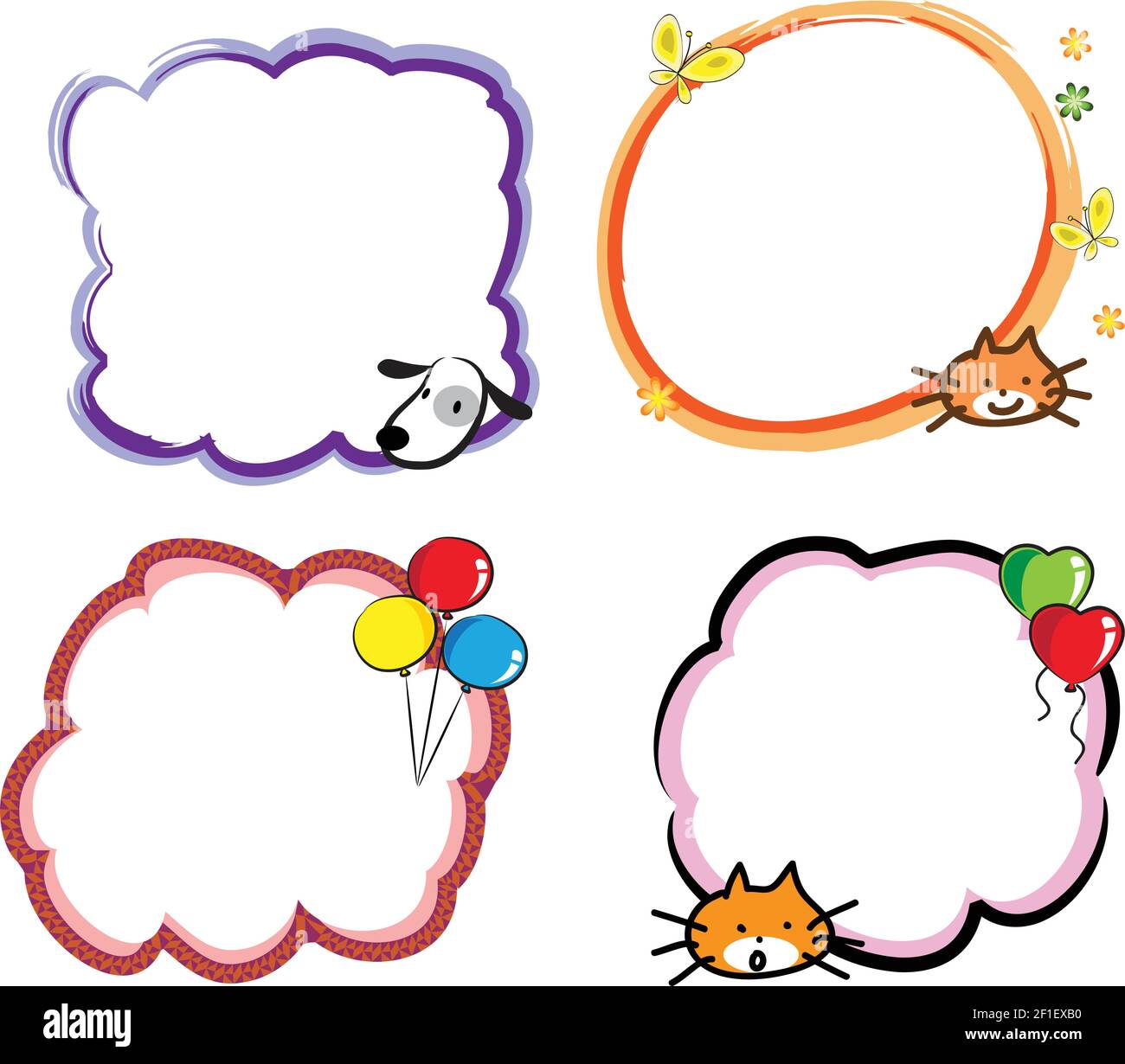 vector carton pets puppy kitten speech bubble card border frame ...
