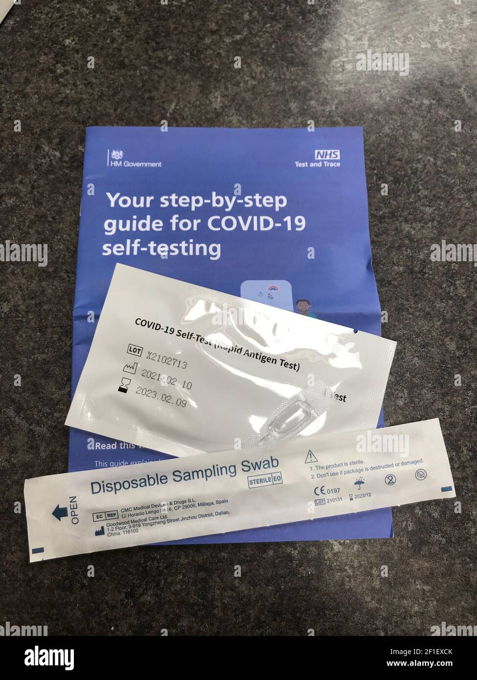 An NHS Test and Trace COVID-19 self-testing kit (Rapid Antigen Test ...