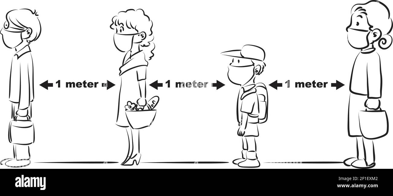 vector Masked Individuals Waiting on Lines Stock Vector Image & Art - Alamy