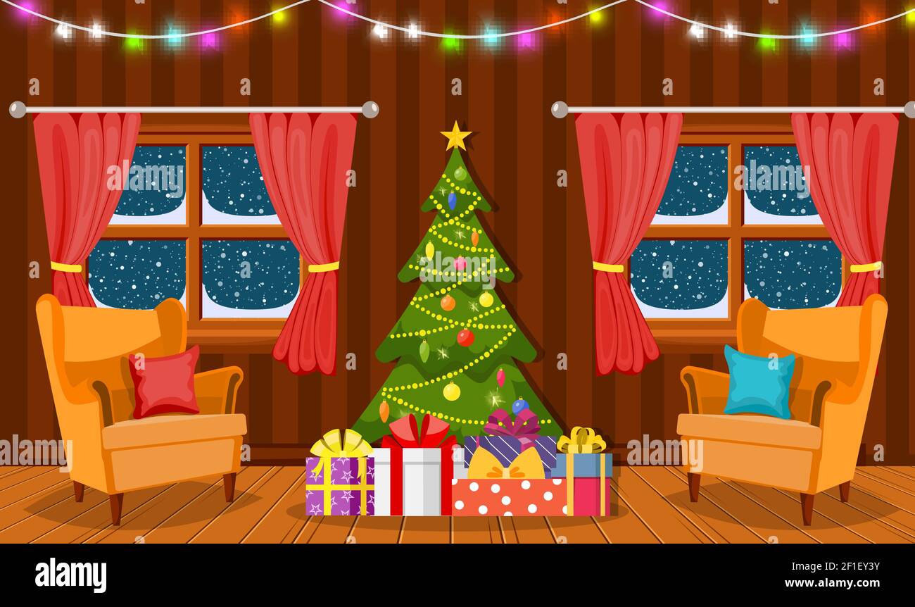 Christmas room interior Stock Vector Image & Art - Alamy