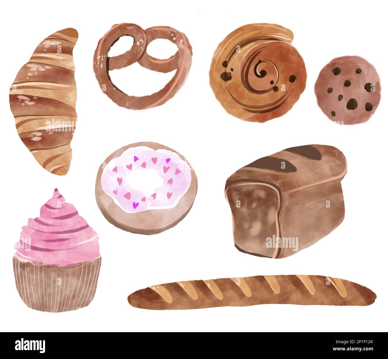 collection of ink hand drawn baking illustrations. Vintage set of bread ...