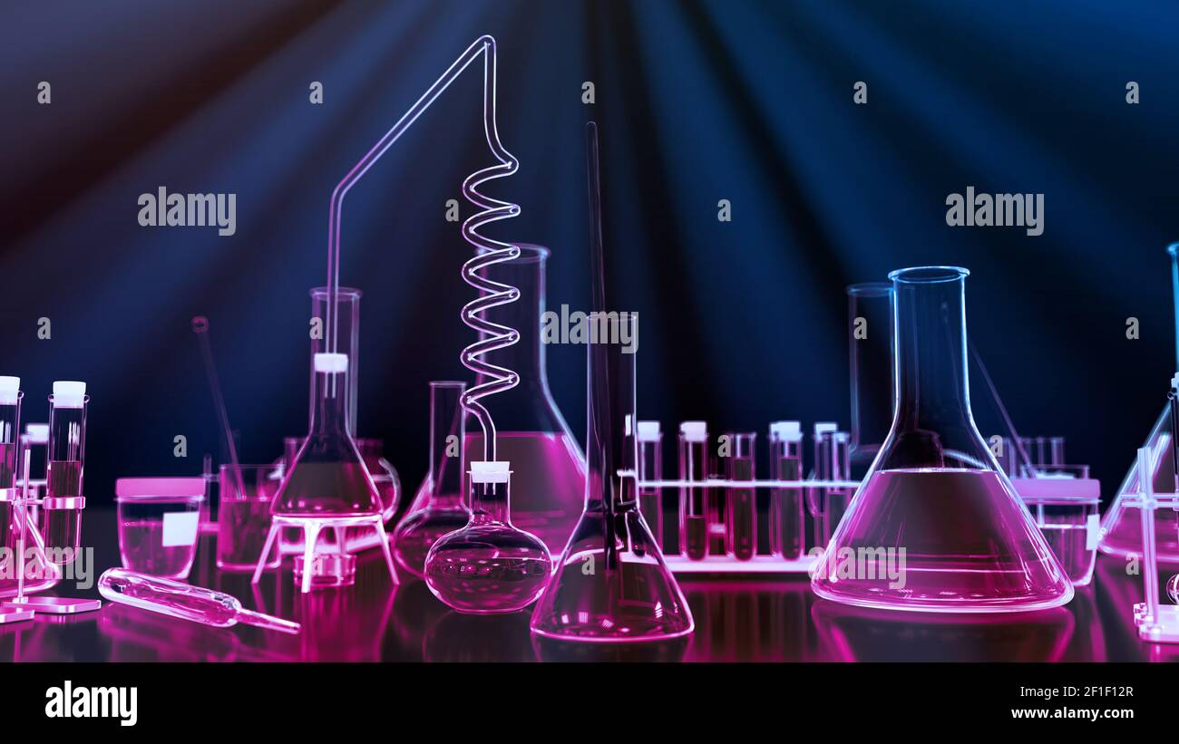 lab proofs and other various glassware with light rays - biotechnology ...