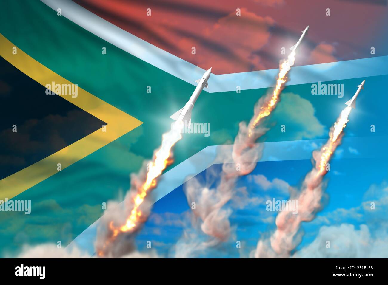 Modern strategic rocket forces concept on blue sky background, South ...