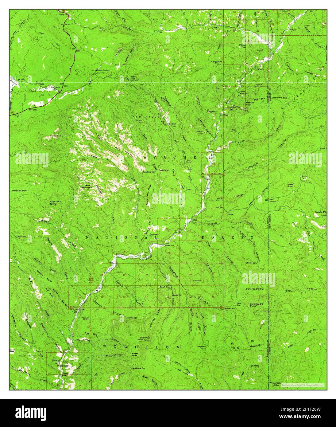 Blue, Arizona, map 1961, 1:62500, United States of America by Timeless ...