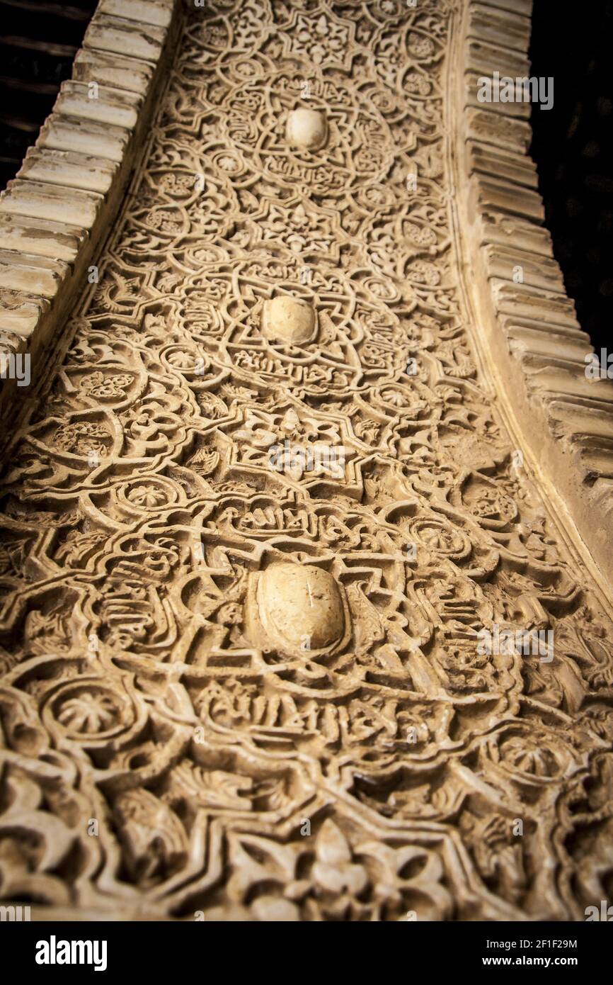 Arabic decoration in plaster. Alhambra of Granada. Spain Stock Photo ...