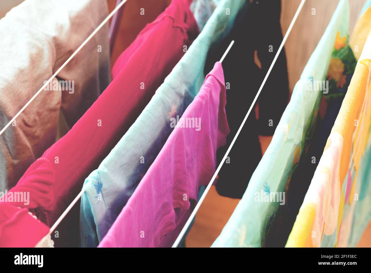 The washed linen is dried in a linen floor dryer in the room Stock ...