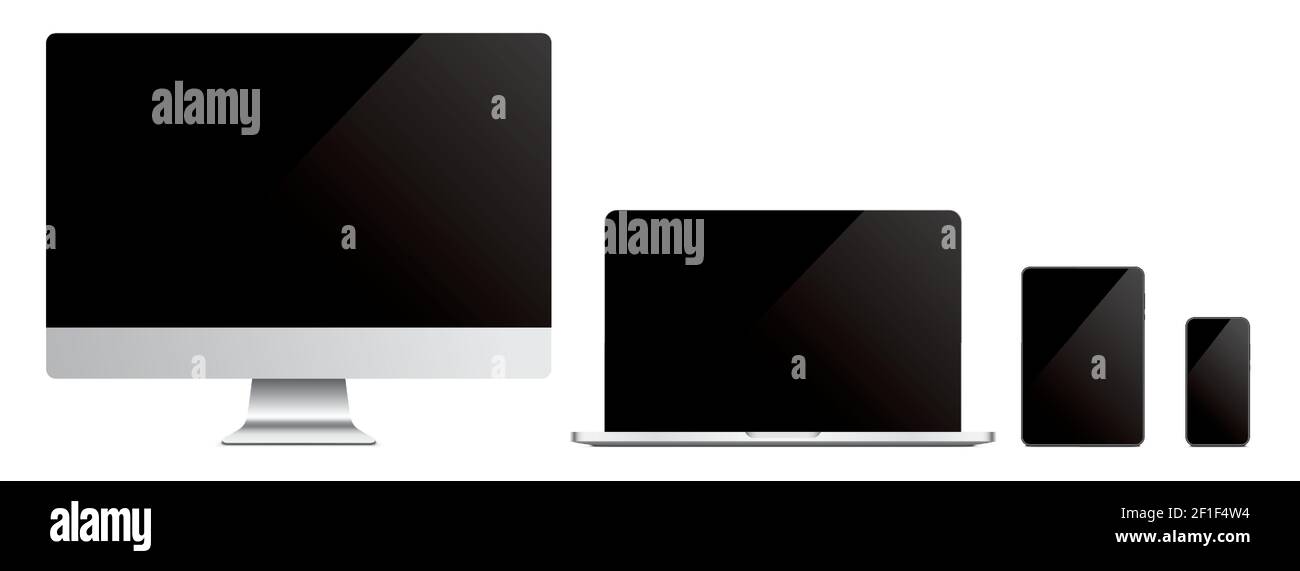 Vector set of modern technology device mockups. Personal computer ...