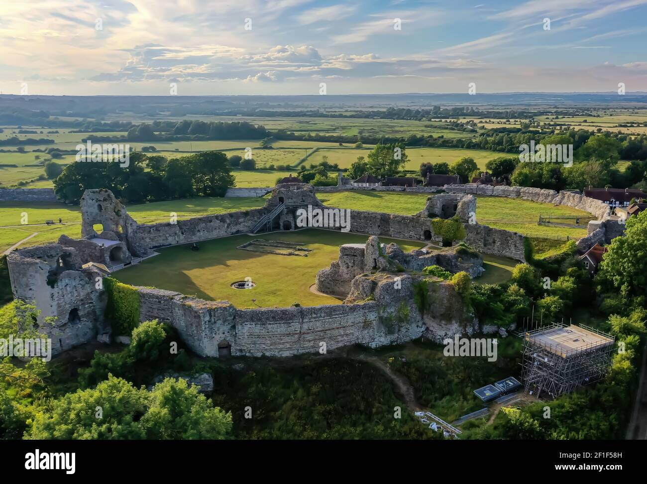 aerial view of a beautiful medieval castle on a summers day, Pevensey ...