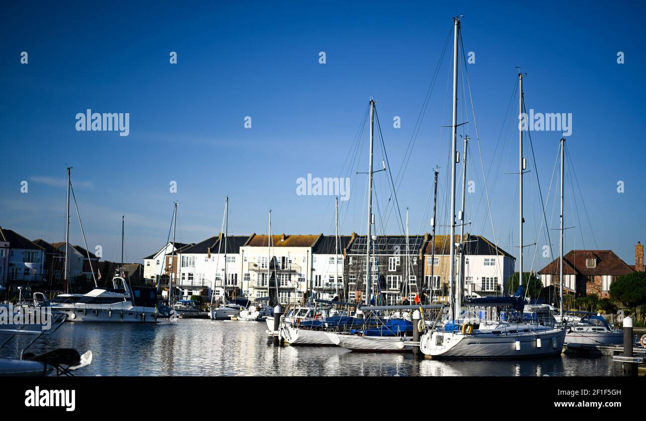 Beautiful harbour view with yachts and fishing boats Stock Photo - Alamy