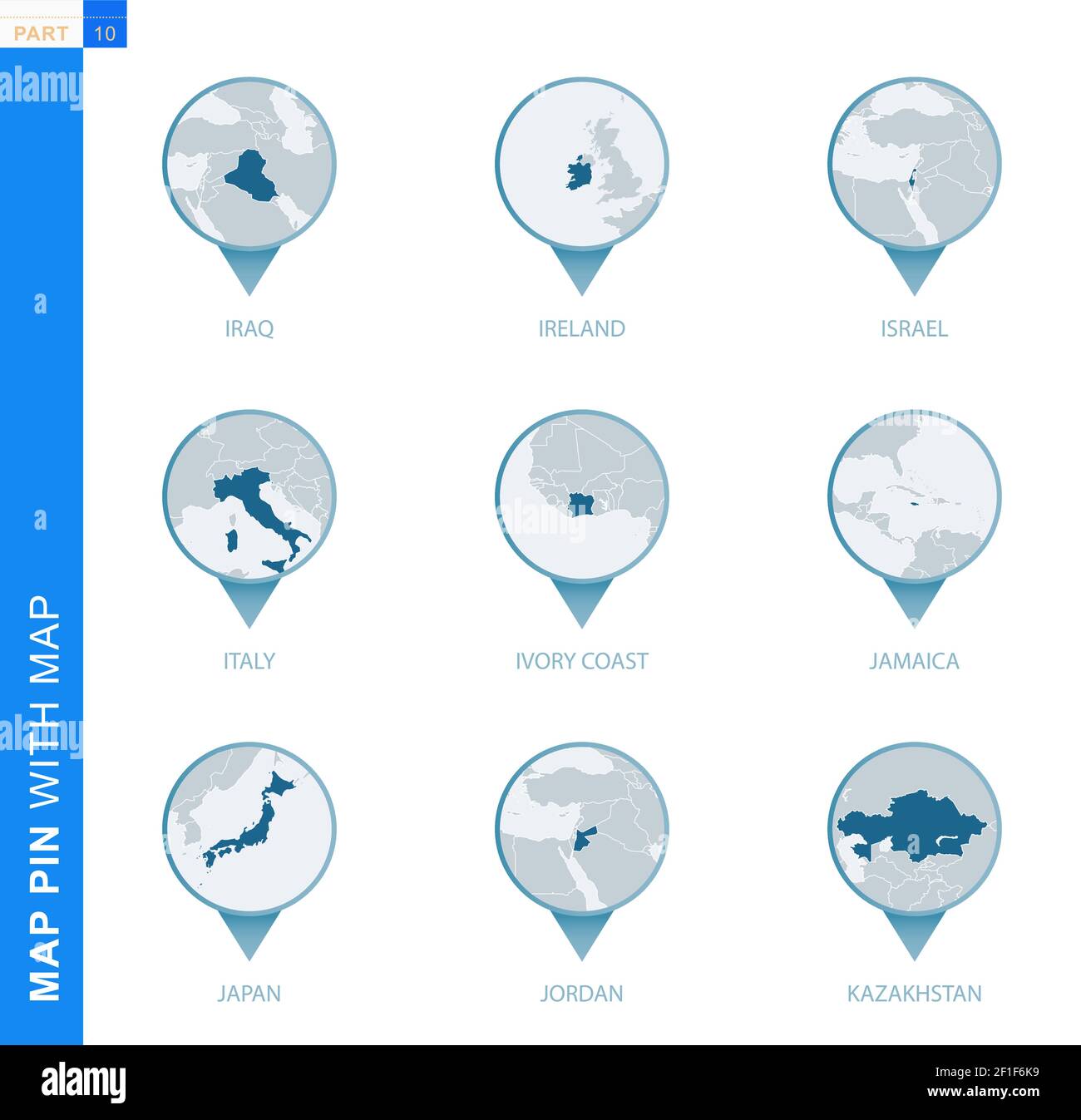 Collection of map pin with detailed map and neighboring countries, 9 ...