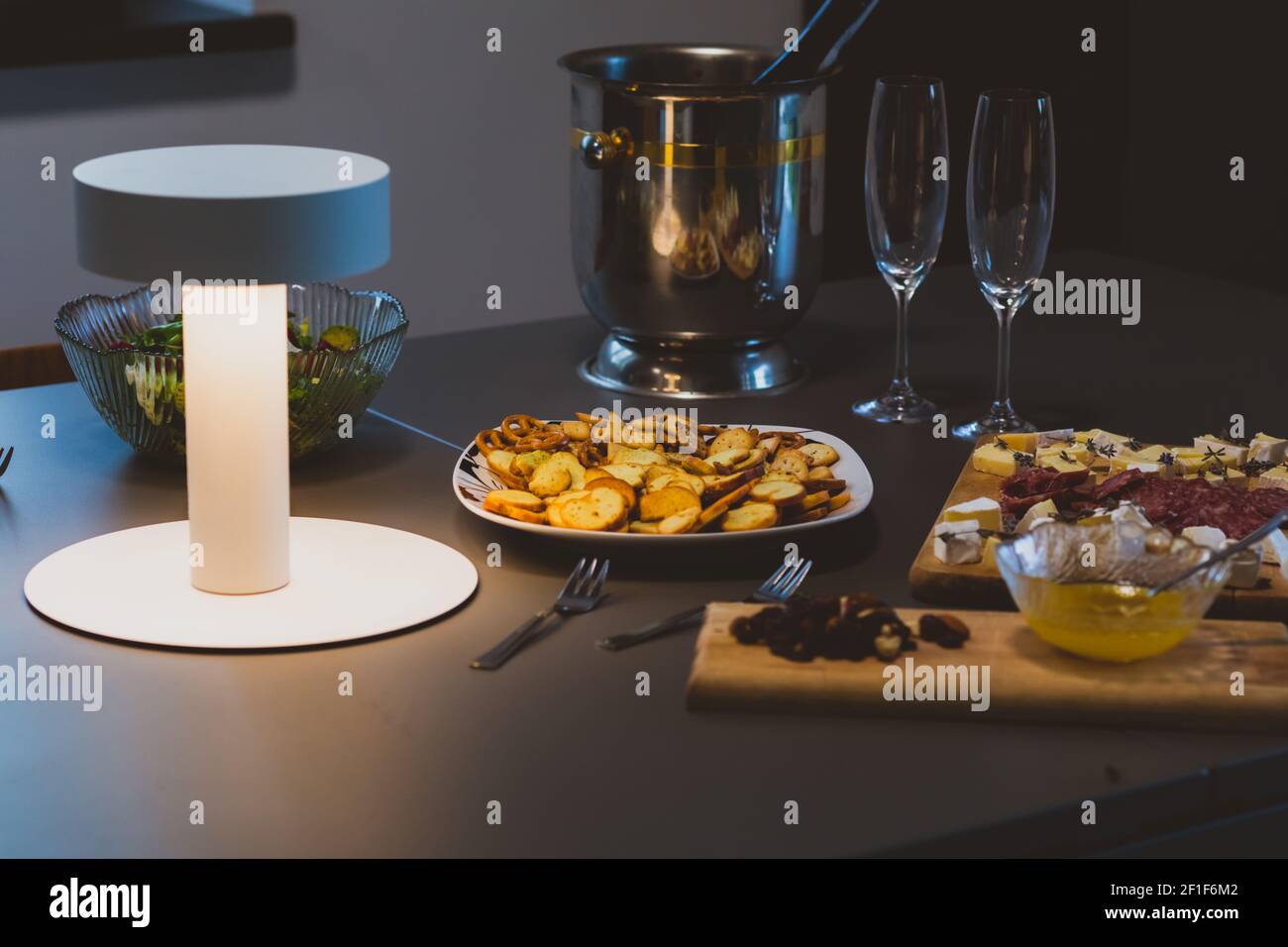 Party for two with champagne and appetizers Stock Photo - Alamy
